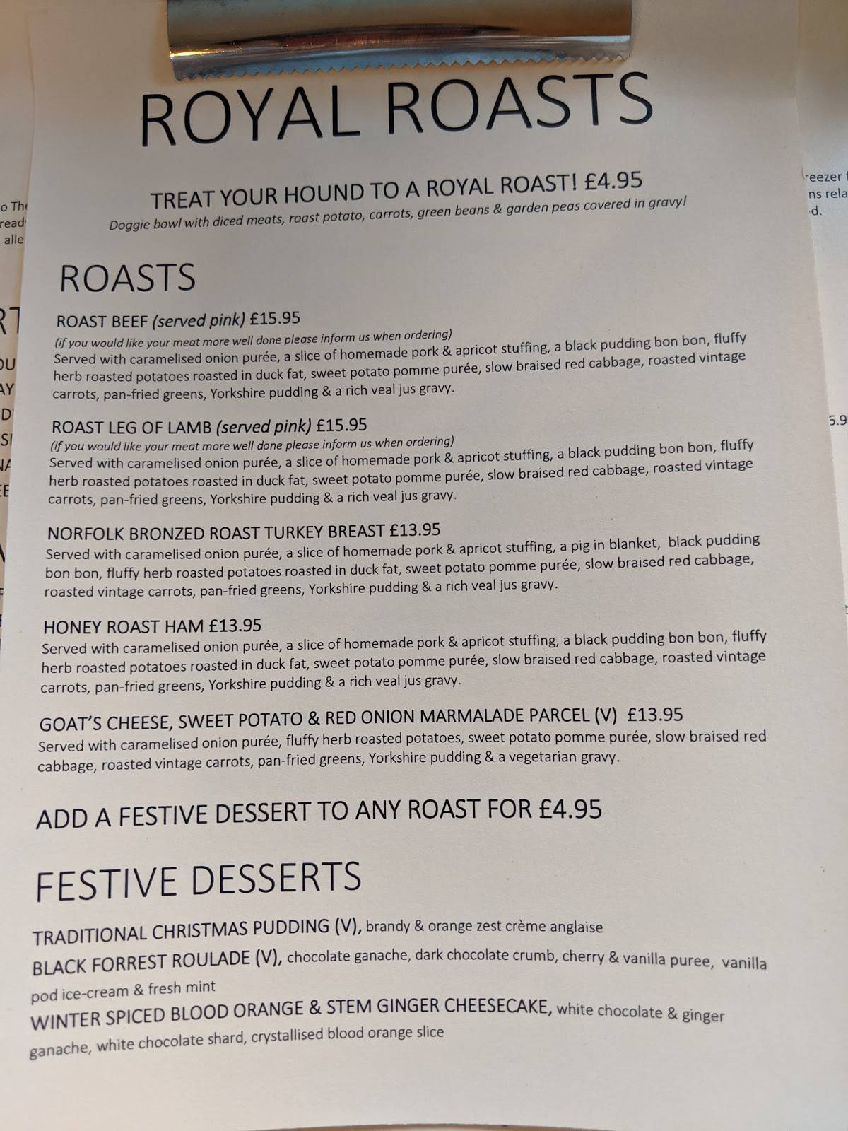 Menu at Royal Hotel pub & bar, Carnforth, 27 Main Rd