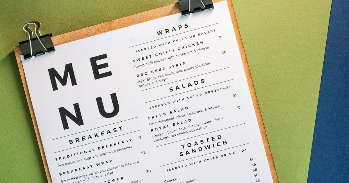 Menu at Royal Roastery Langenhovenpark cafe, Bloemfontein