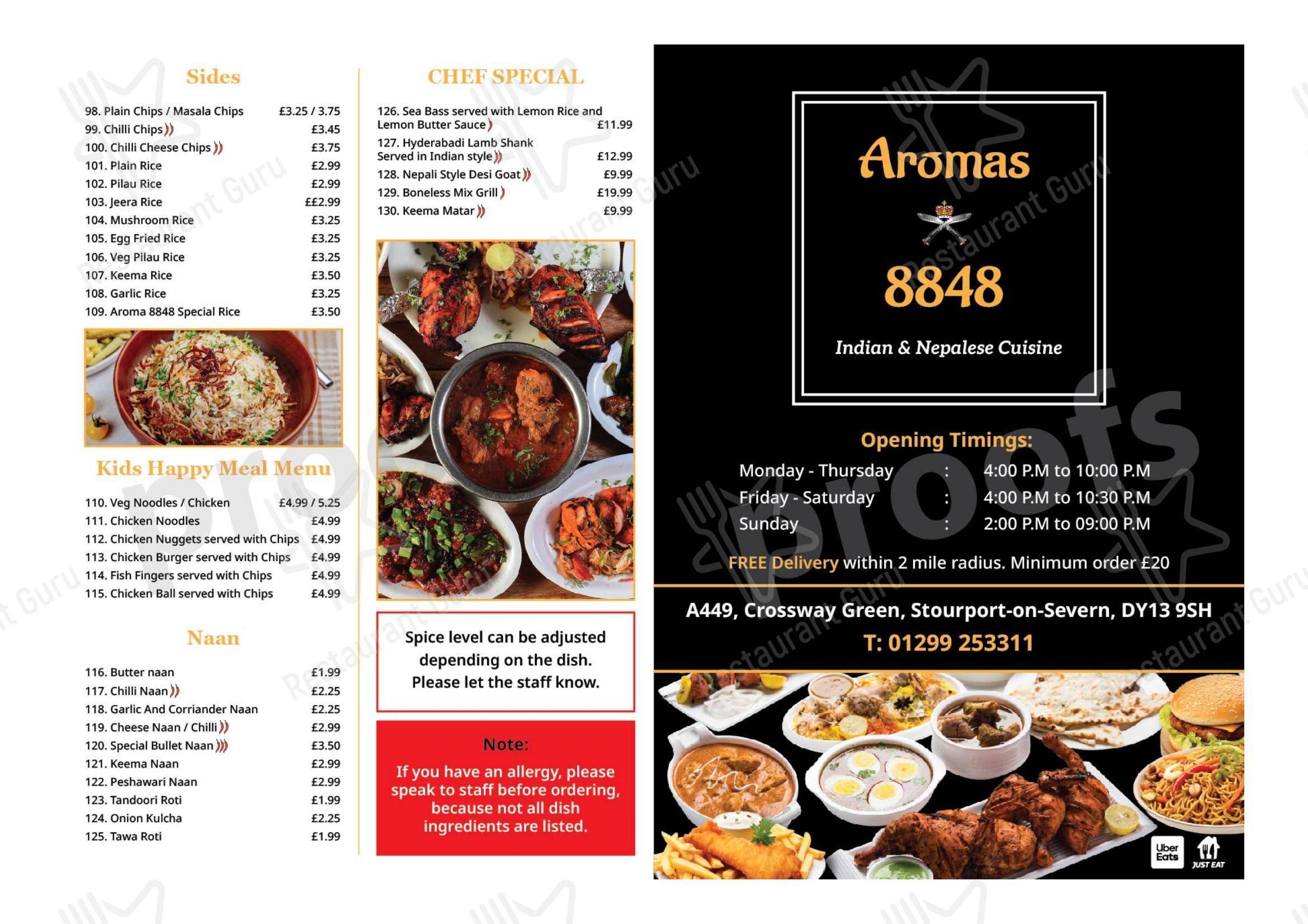 Menu at Royal Spice Hartlebury restaurant, Stourport-on-Severn, A449