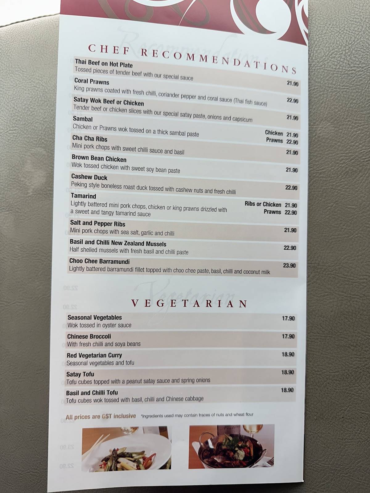 Menu at Royal Thai restaurant, Linden Park