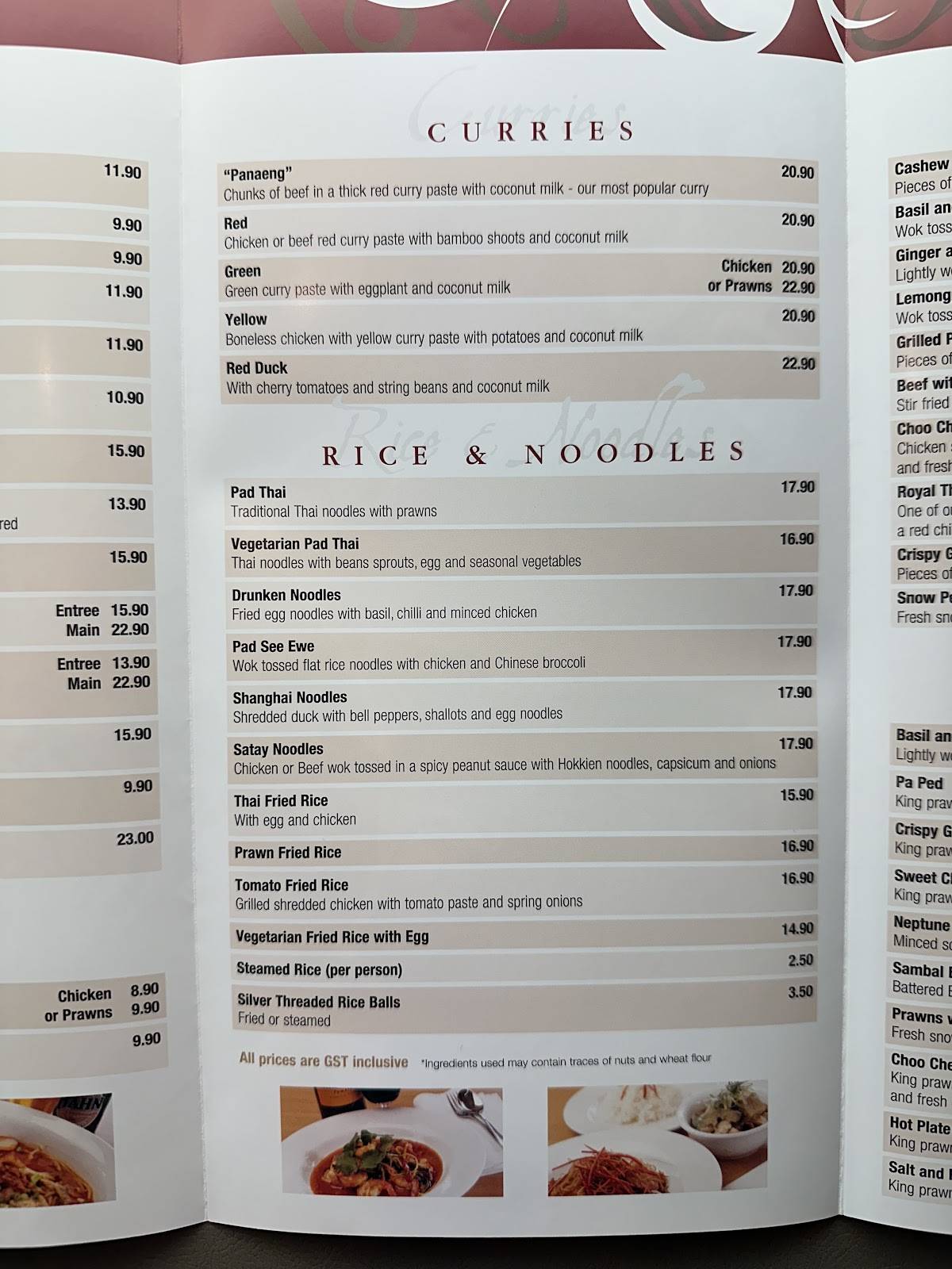 Menu at Royal Thai restaurant, Linden Park