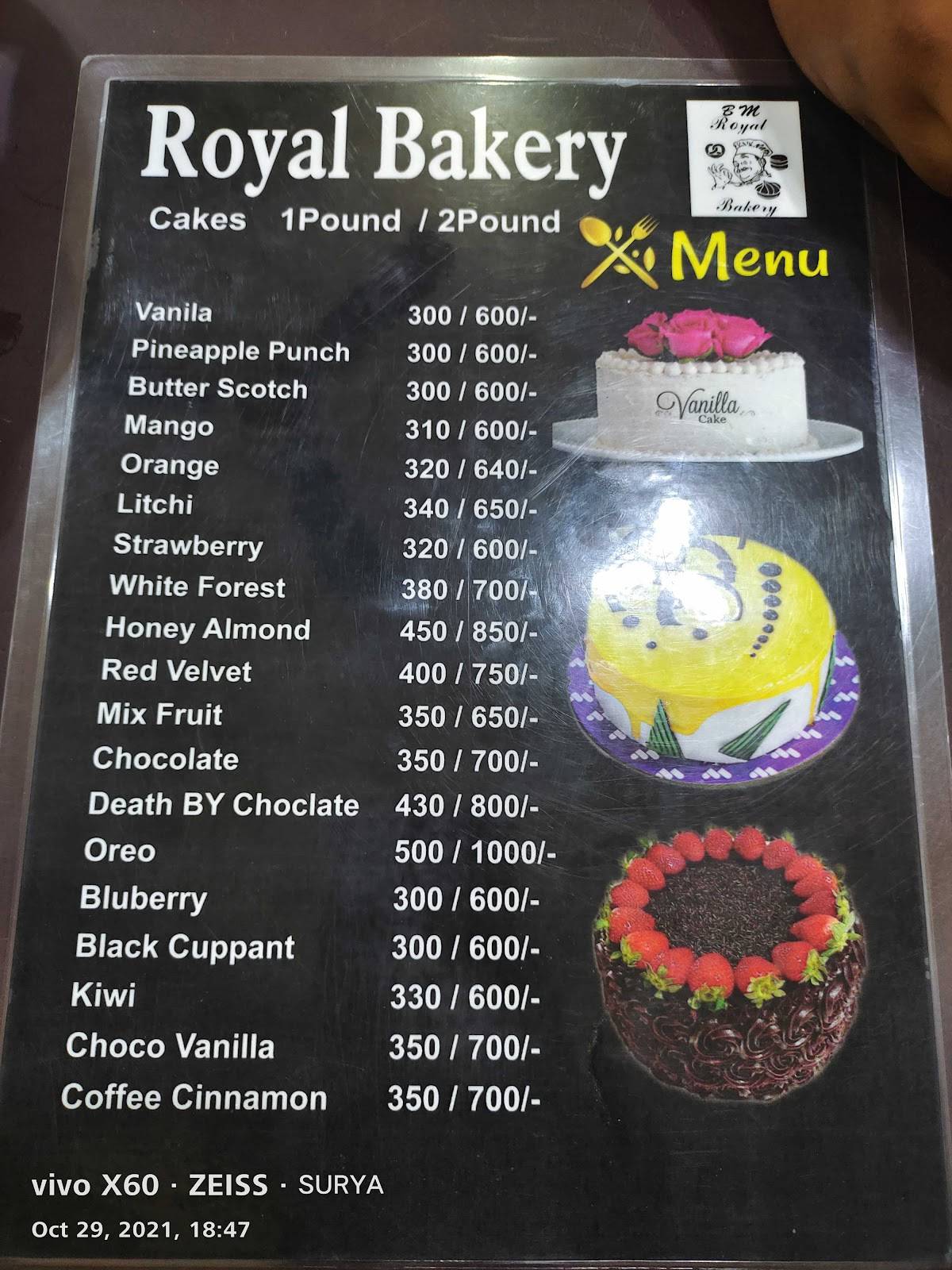 Menu at Royal bakery, Jharsuguda