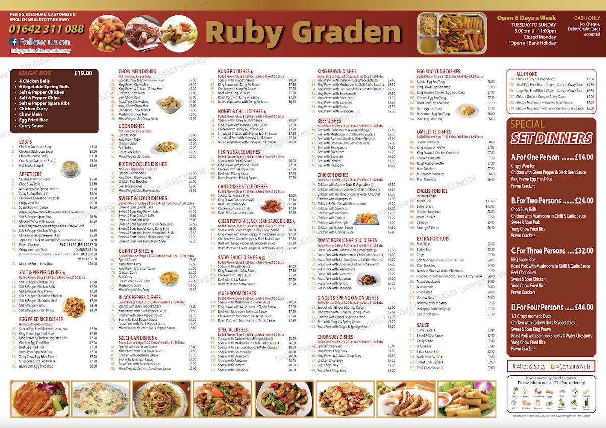 Menu at Ruby Garden Chinese Takeaway fast food, Middlesbrough