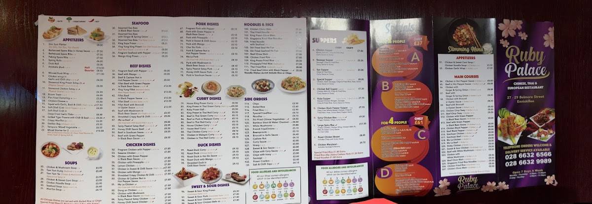 Menu at Ruby Palace restaurant, Enniskillen