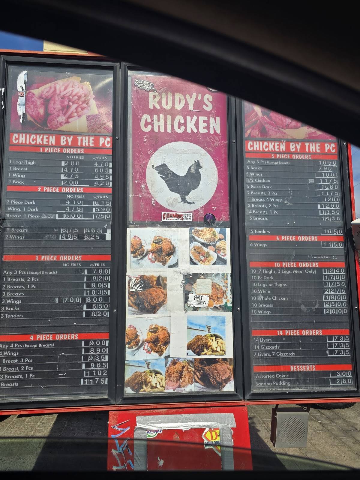 Menu at Rudy's Chicken restaurant, Dallas