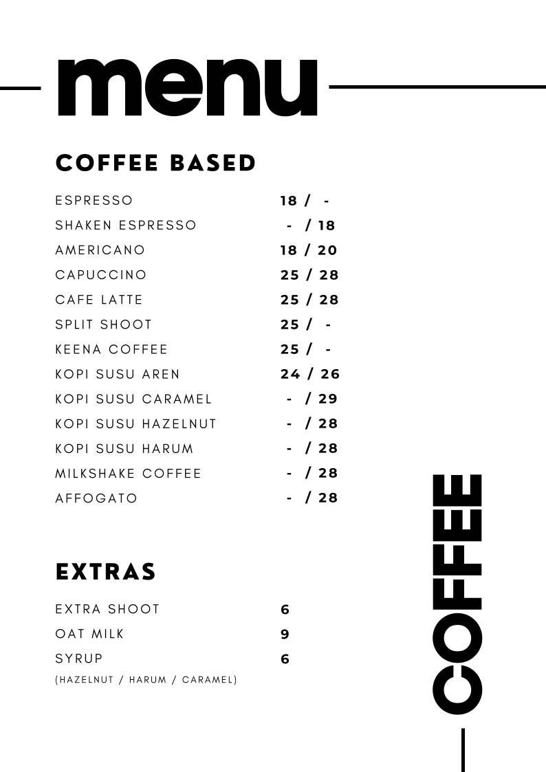 Menu at Rumah Keena cafe, Surabaya