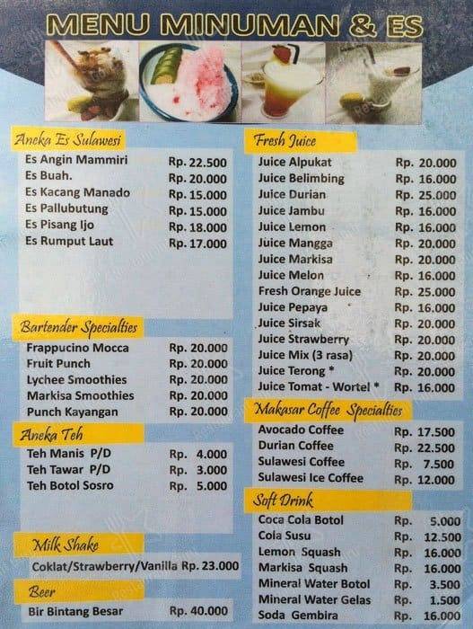 Menu at Rumah Makan Sulawesi restaurant, Bandung, Jl. Pajajaran no. 113