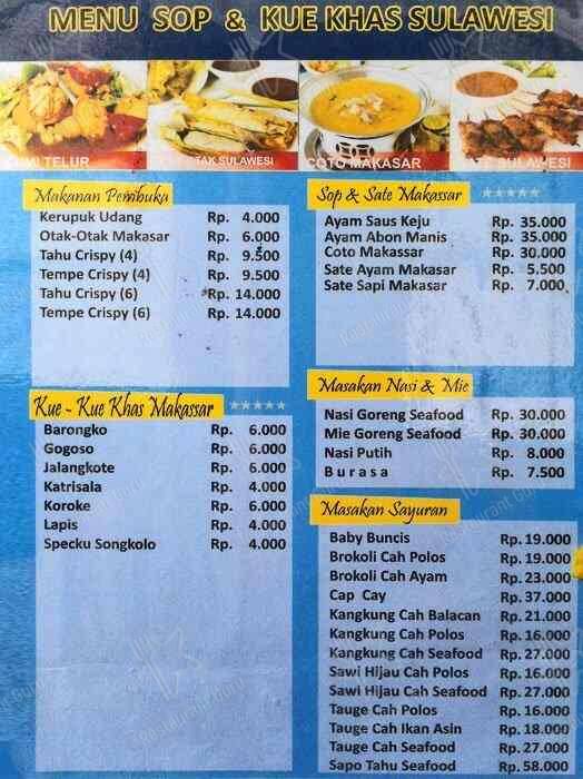 Menu at Rumah Makan Sulawesi restaurant, Bandung, Jl. Pajajaran no. 113