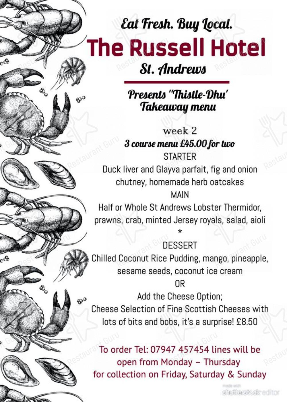 Menu at The Russell Hotel St Andrews pub & bar, Saint Andrews