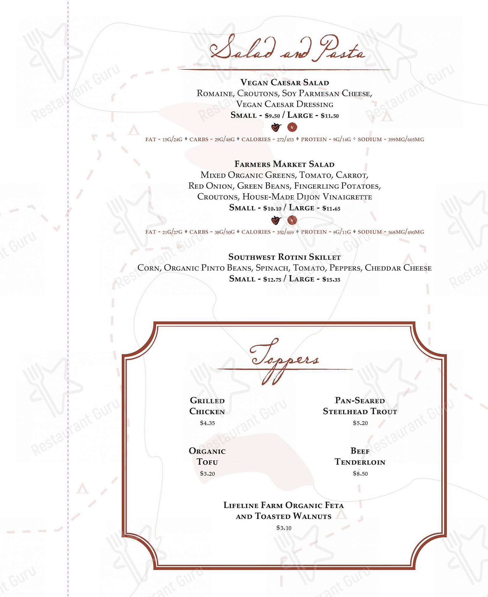 Menu at Russell's Fireside Dining Room restaurant, USA