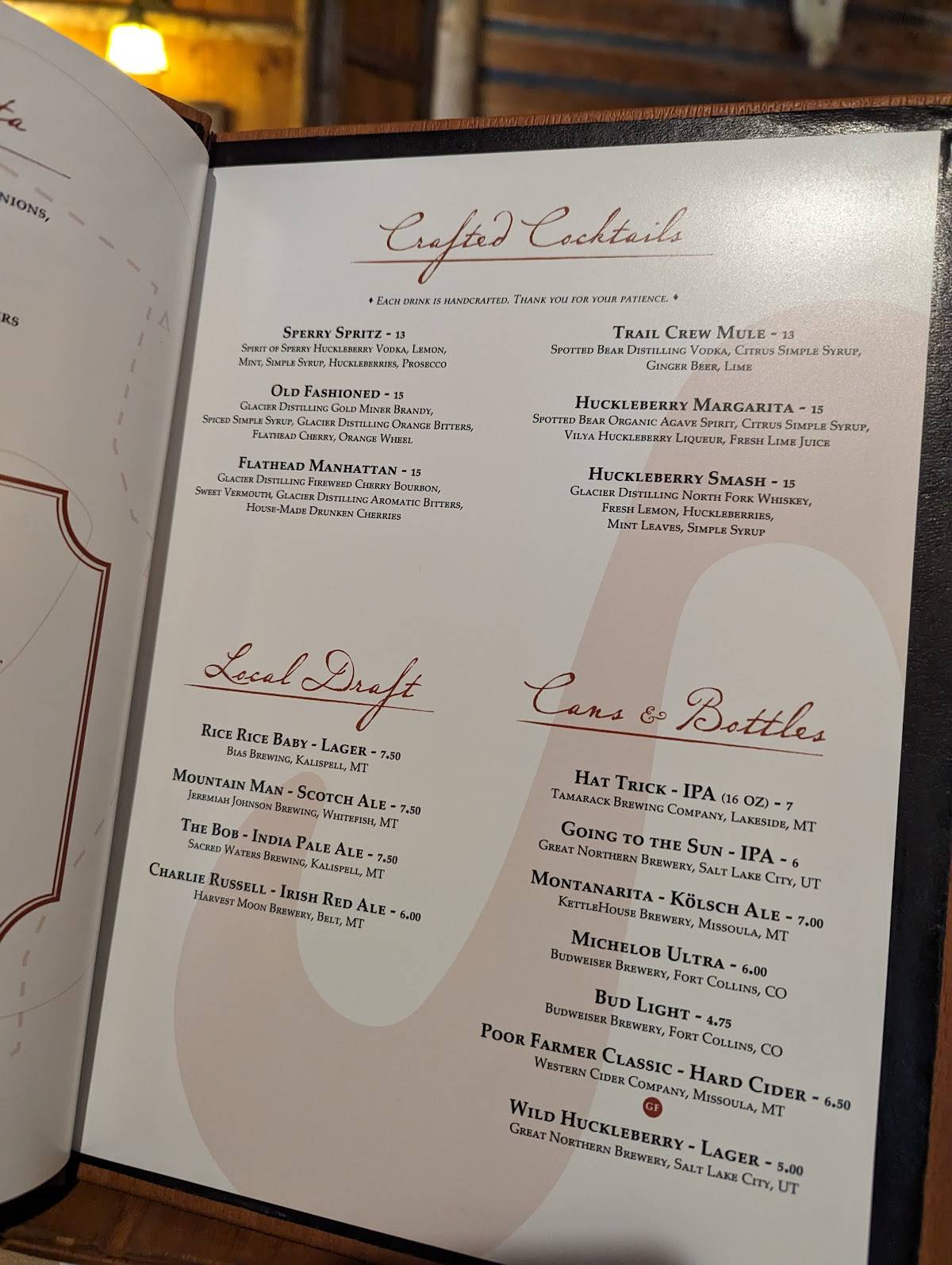 Menu at Russell's Fireside Dining Room restaurant, USA