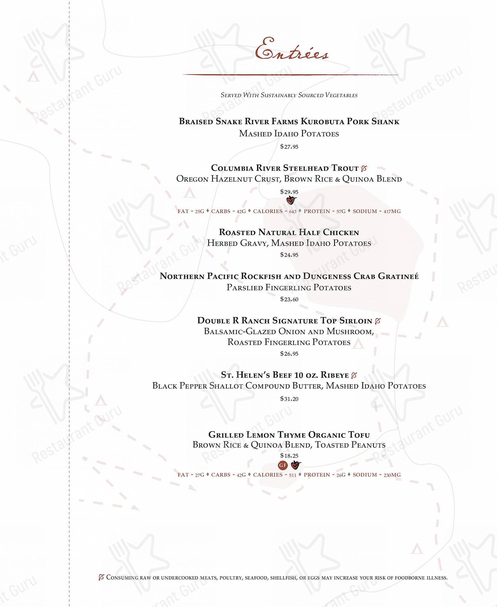 Menu at Russell's Fireside Dining Room restaurant, USA