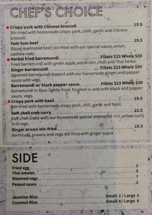 Menu at Rustic Thai Kitchen restaurant, Richmond
