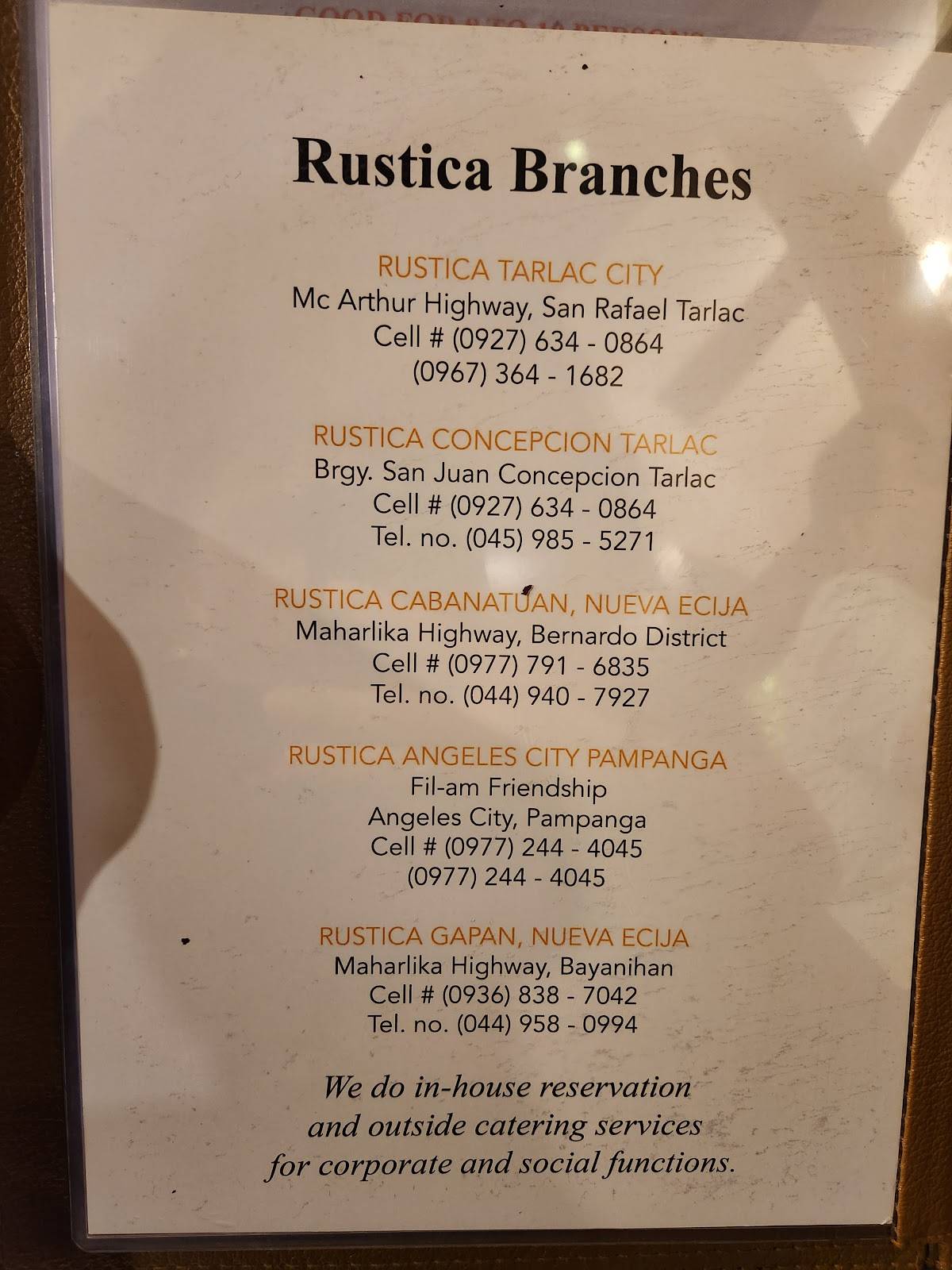 Menu at Rustica Cabanatuan, Nueva Ecija restaurant, Cabanatuan City