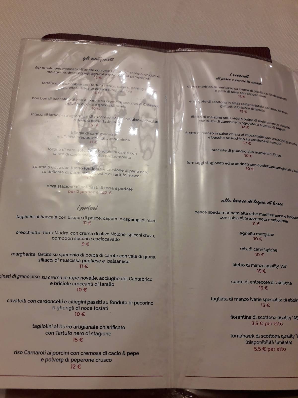 Menu da Upepidde ristorante, Ruvo di Puglia