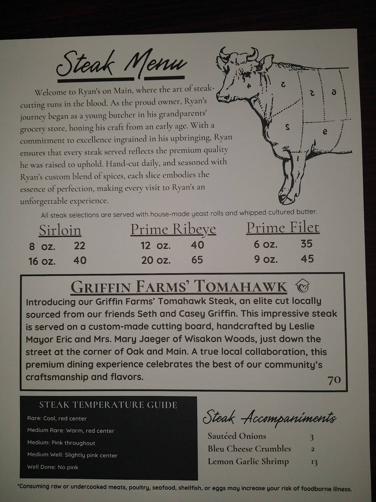 Menu at Ryan's Main Street Bar & Grill, Leslie