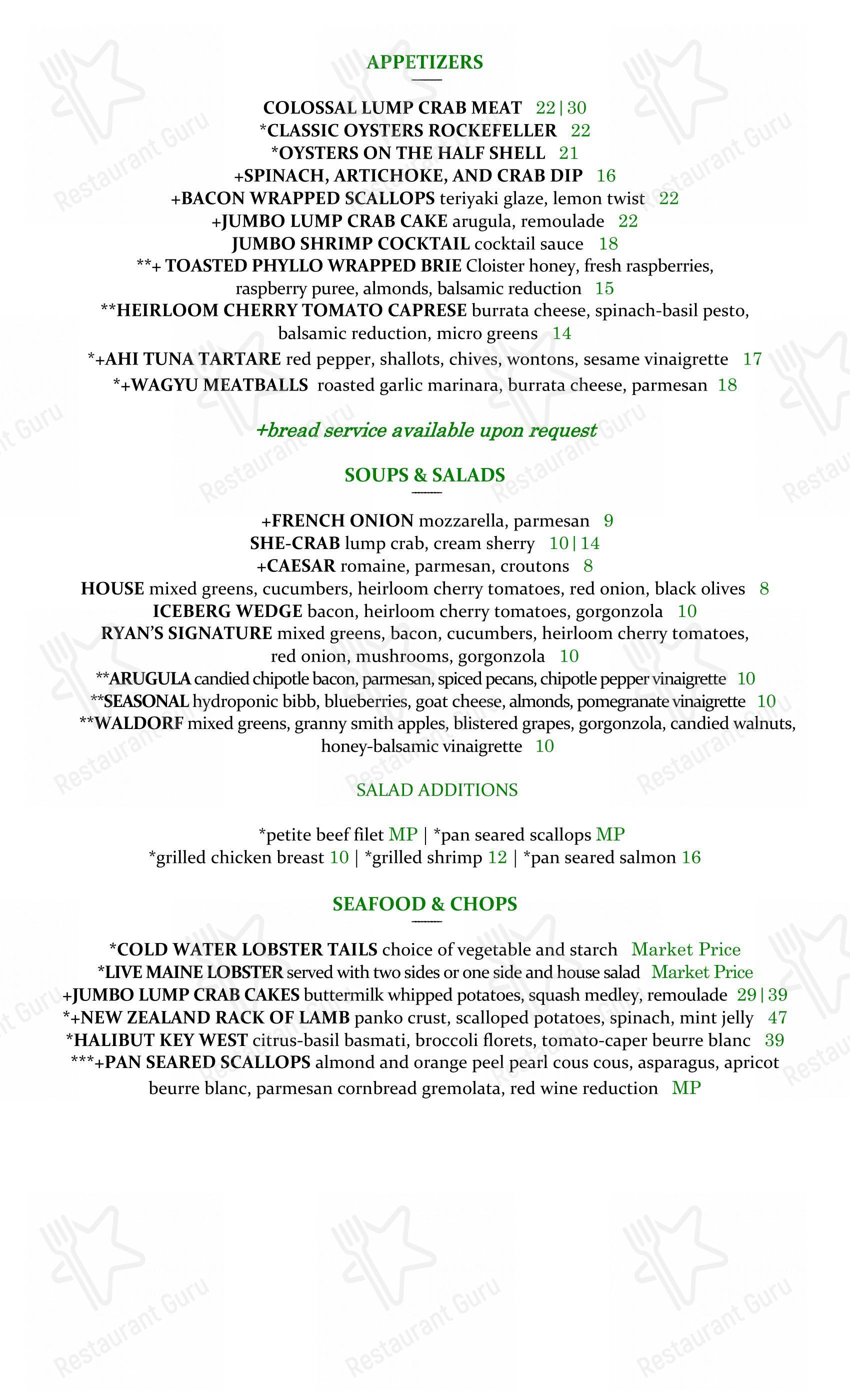 Menu at Ryan's Restaurant, Winston-Salem