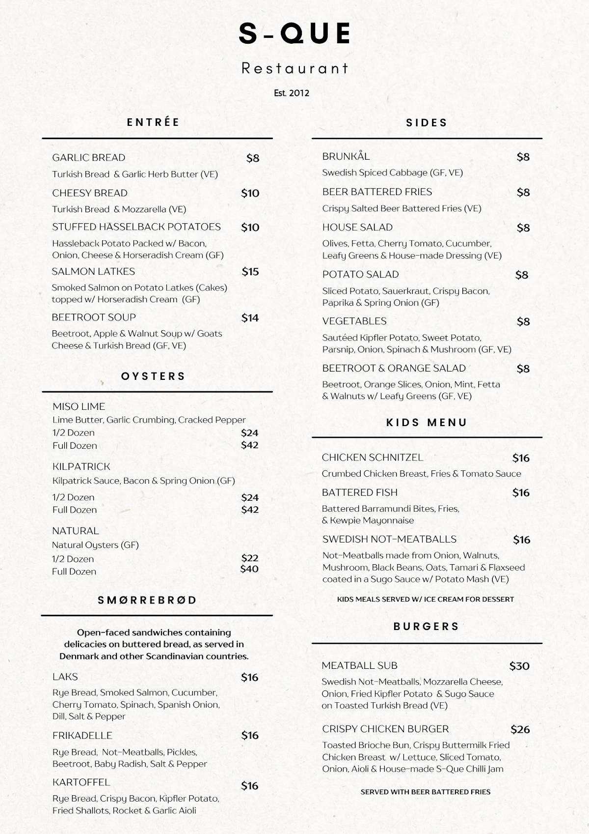 Menu at S-Que Restaurant & Takeaway, Broken Hill