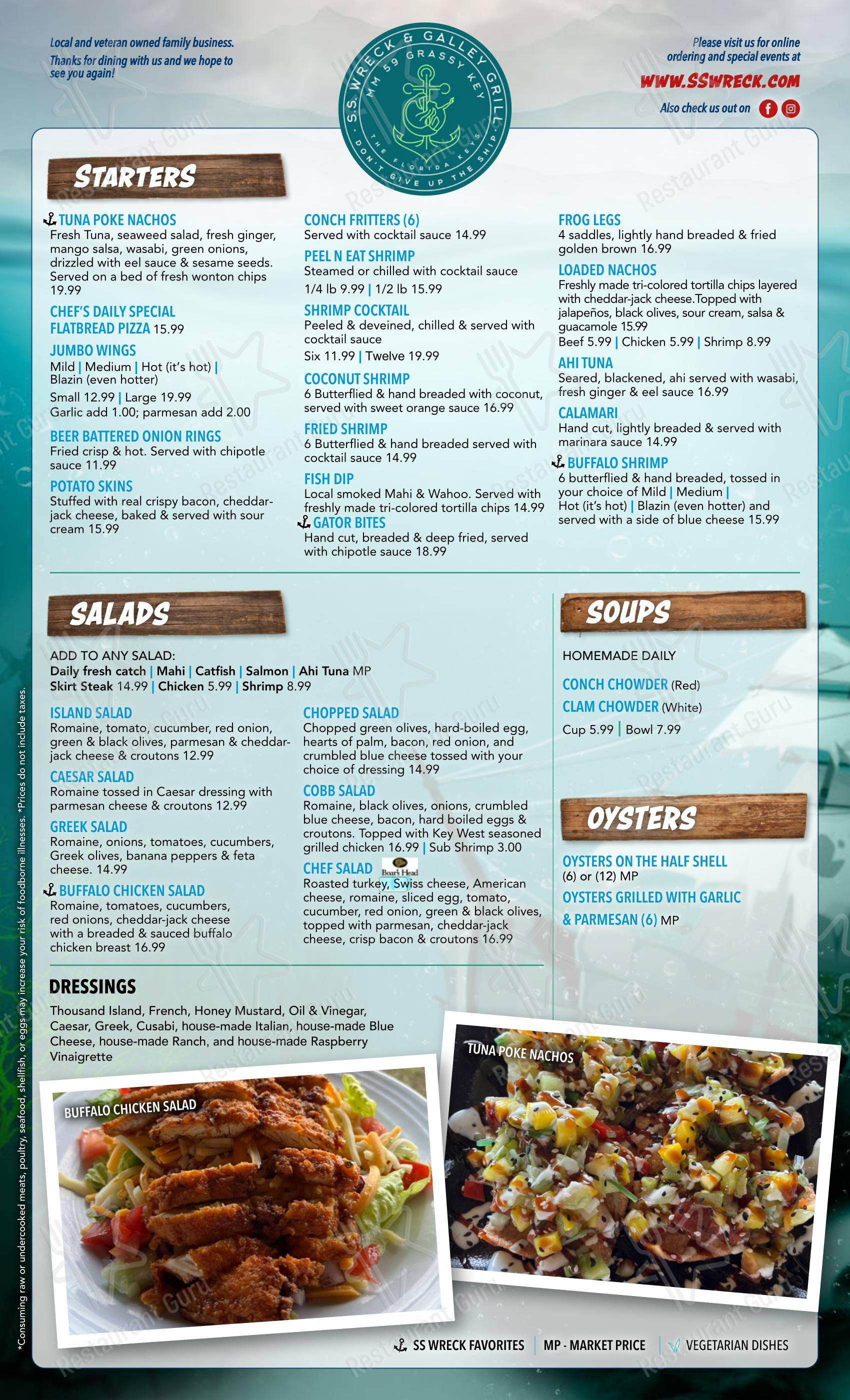 Menu at S.S. Wreck & Galley Grill pub & bar, Marathon