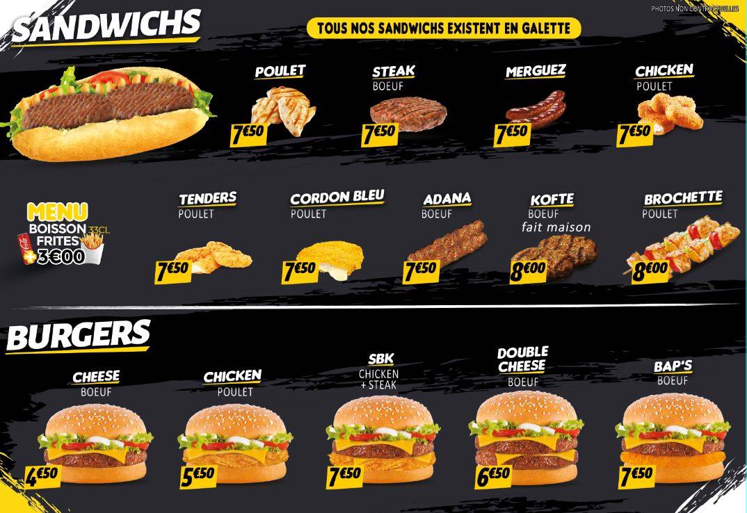 Menu au SAIN BEL KEBAB restaurant, Sain-Bel, 22 Quai de la Brévenne