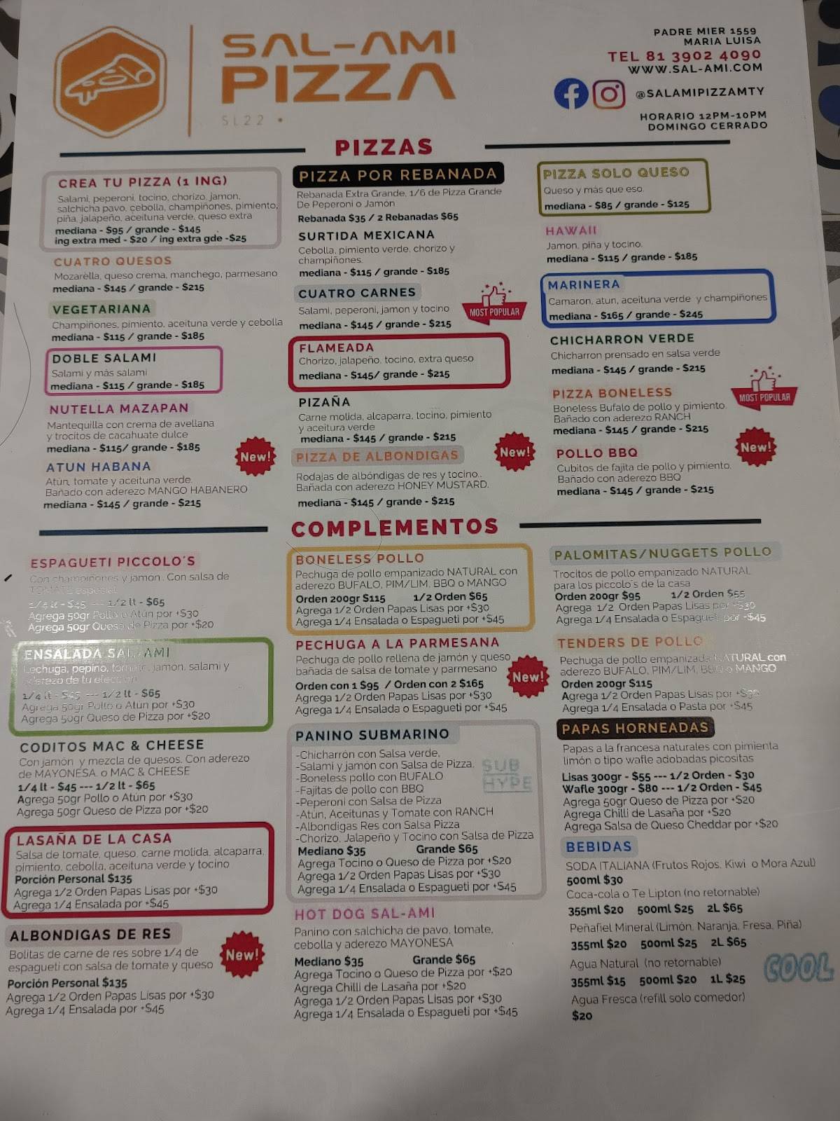 Carta del restaurante SAL-AMI PIZZA, Monterrey