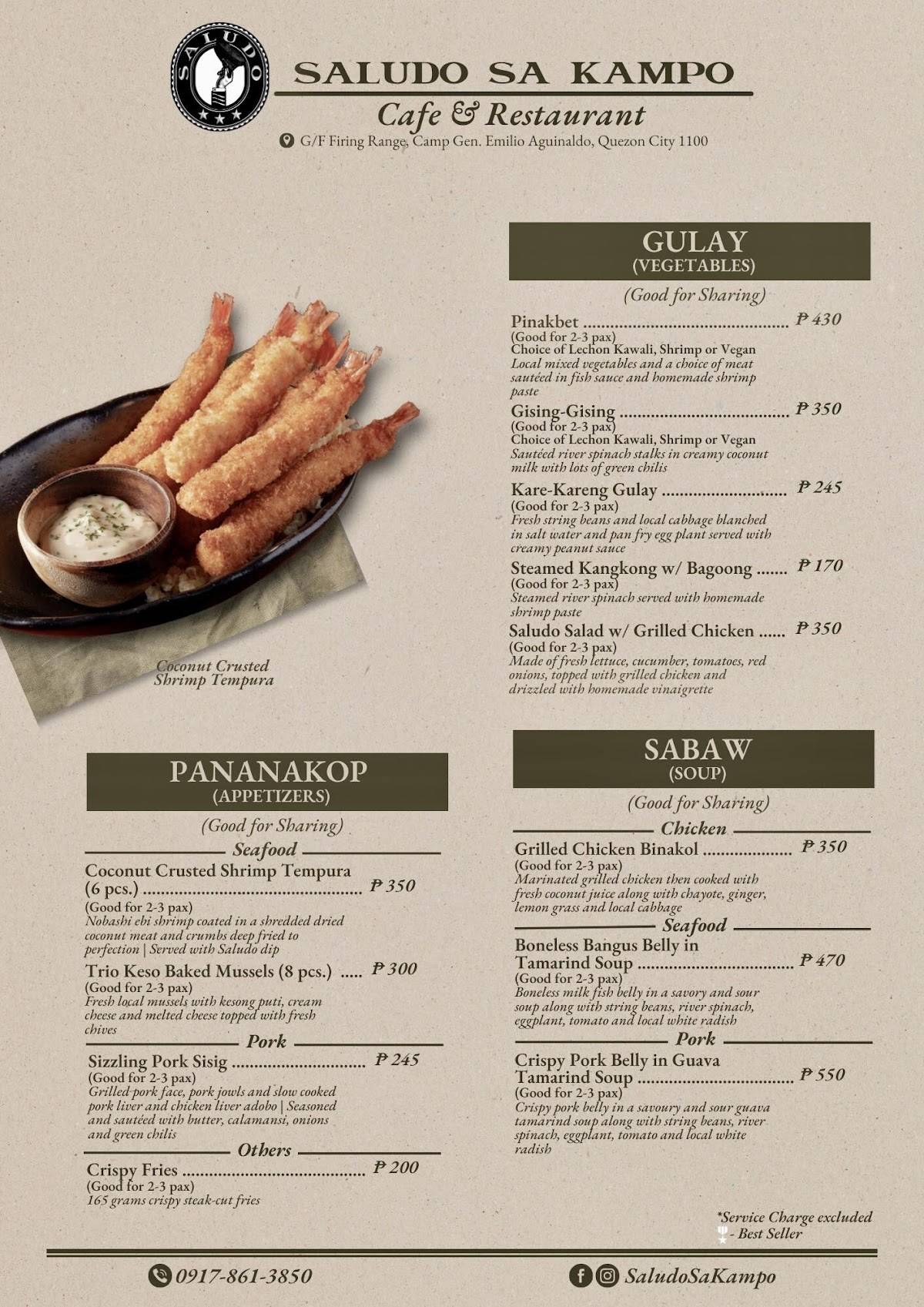 Menu at Saludo Sa Kampo Cafe & Restaurant, Quezon City