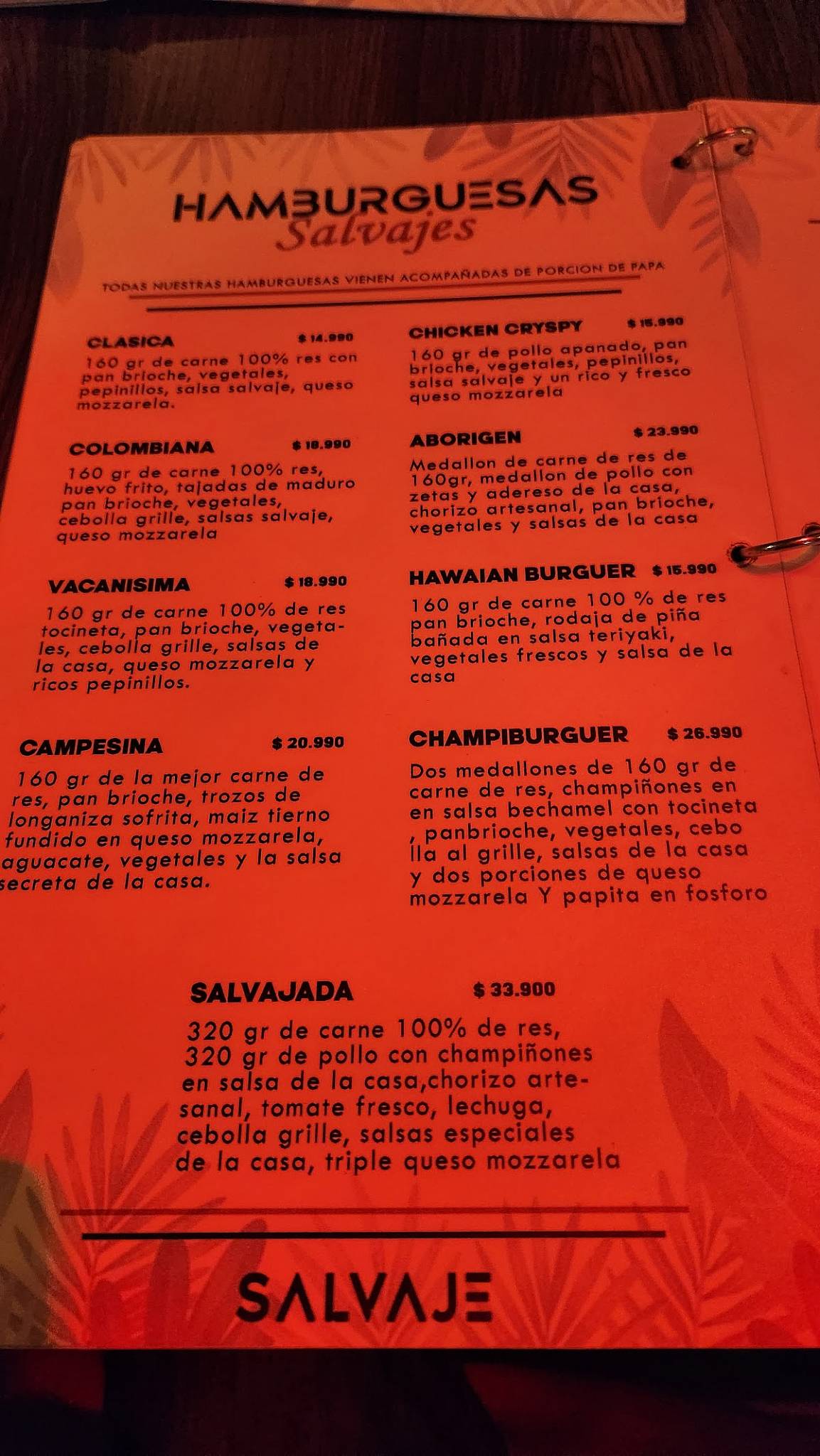 Carta de SALVAJE GastroBar - Duitama, Duitama