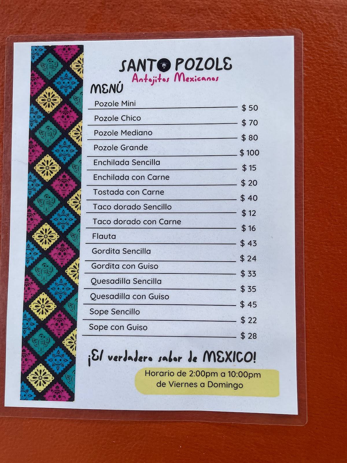 Carta del restaurante SANTO POZOLE, Zapopan, C. Felipe Ruvalcaba 5178B