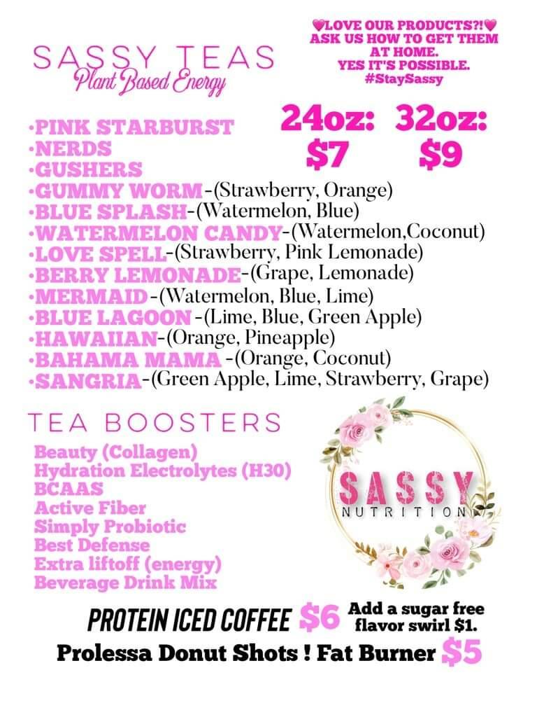 Menu at SASSY NUTRITION pub & bar, Spring Hill