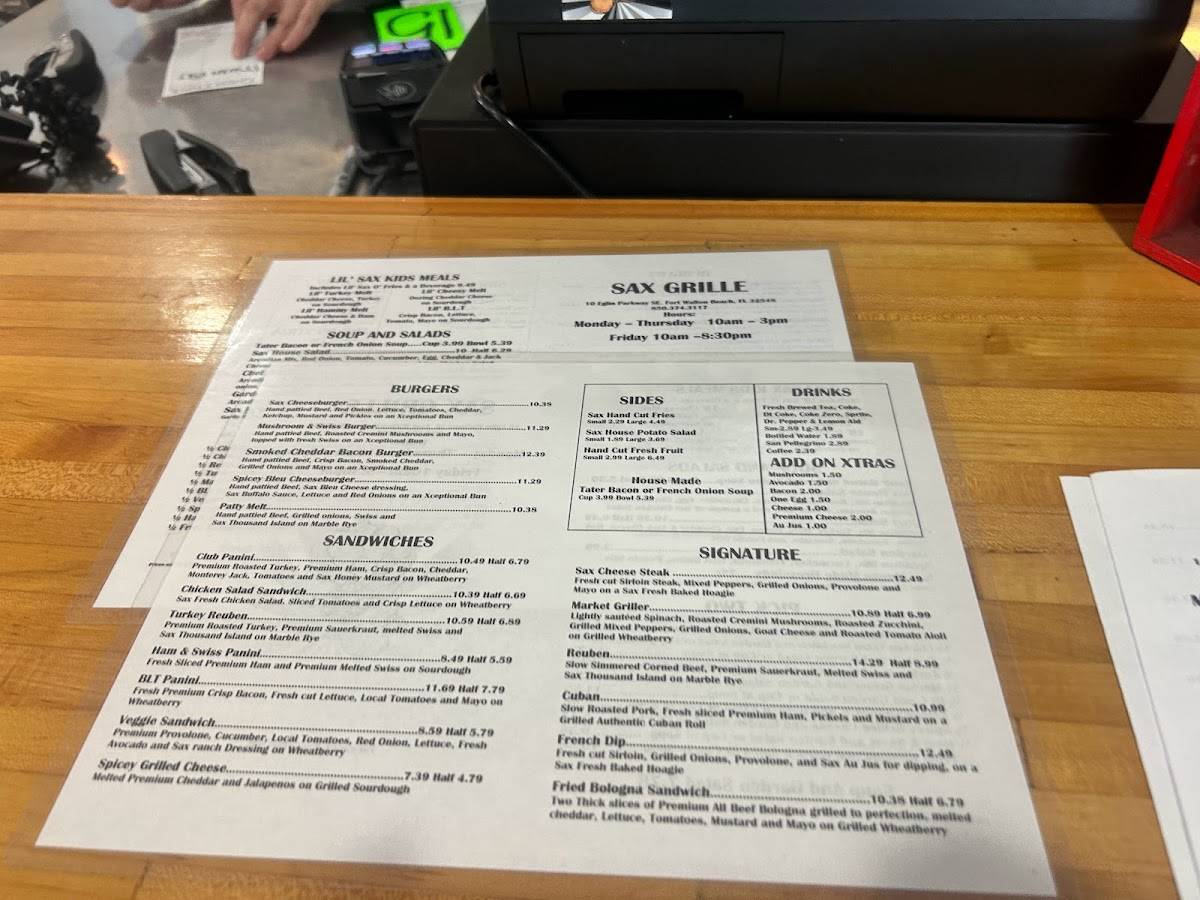 Menu at SAX GRILLE cafe, Fort Walton Beach, 10 Eglin Pkwy SE