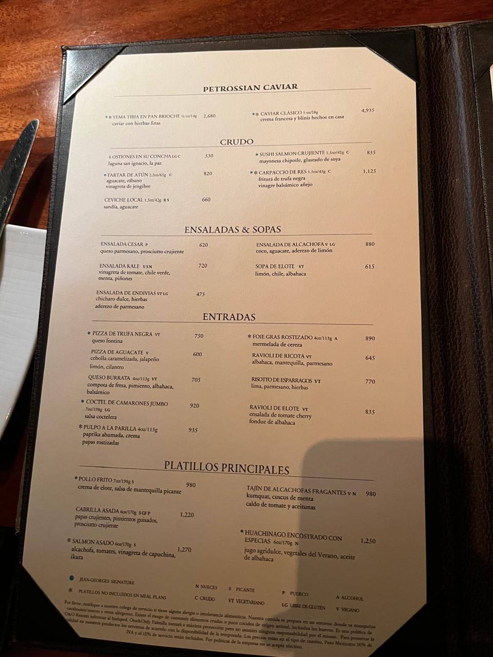 Menu at SEARED steakhouse, San José del Cabo