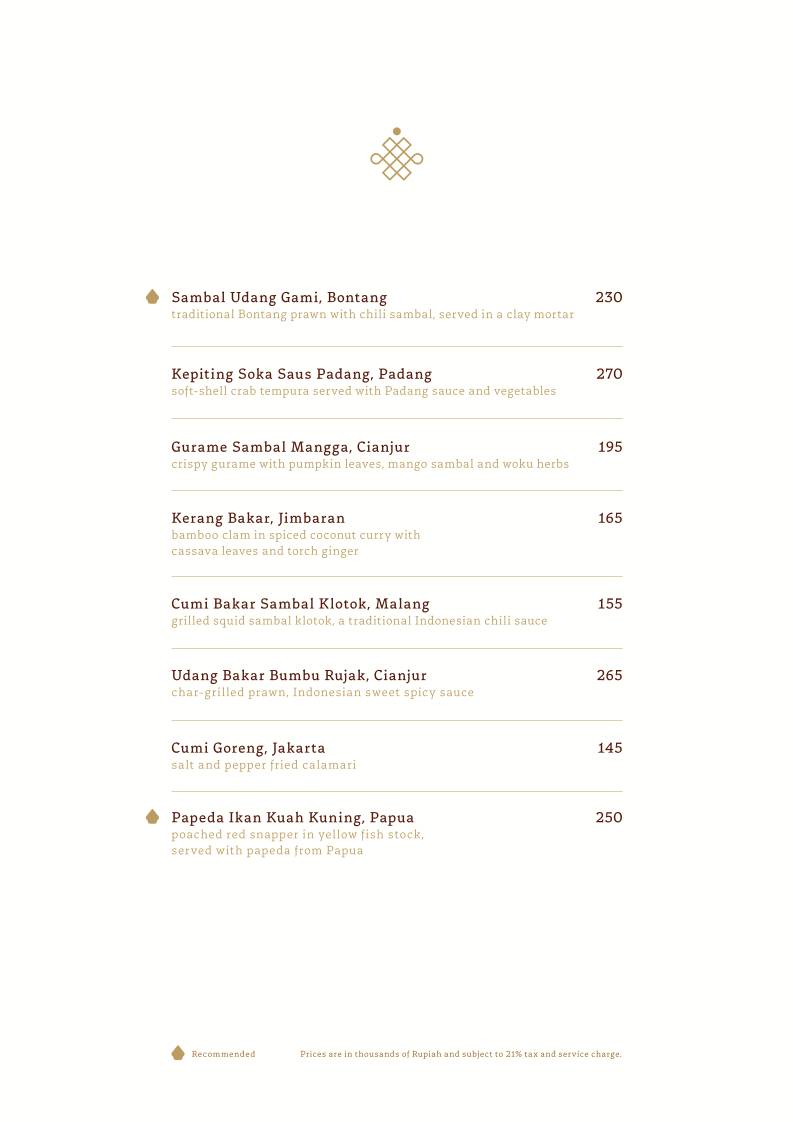 Menu at SEMAJA Menteng restaurant, Jakarta