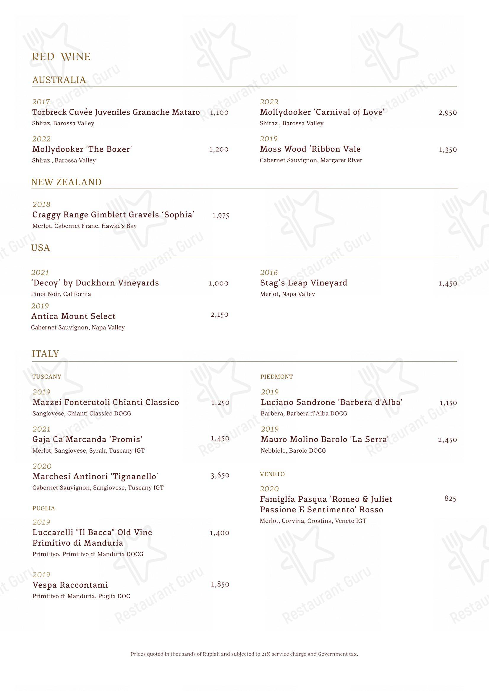 Menu at SEMAJA Menteng restaurant, Jakarta