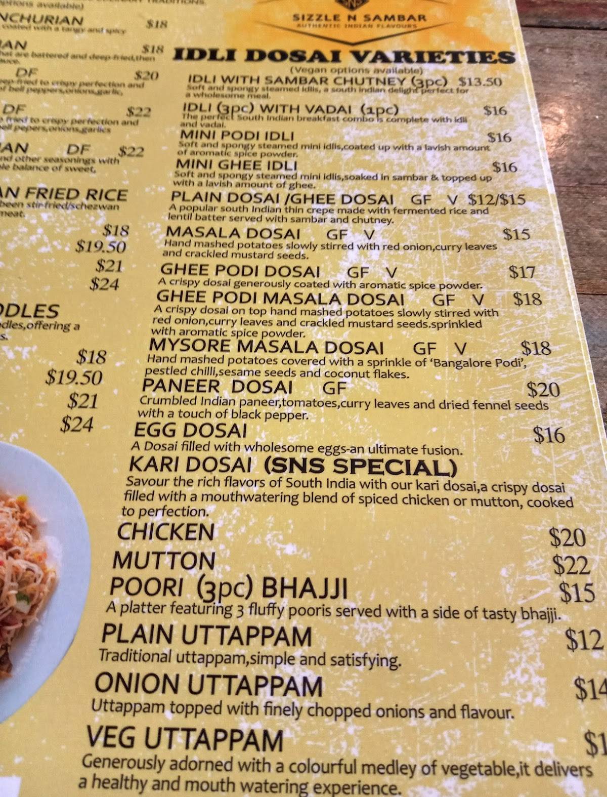 Menu at SIZZLE 'N' SAMBAR, East Victoria Park