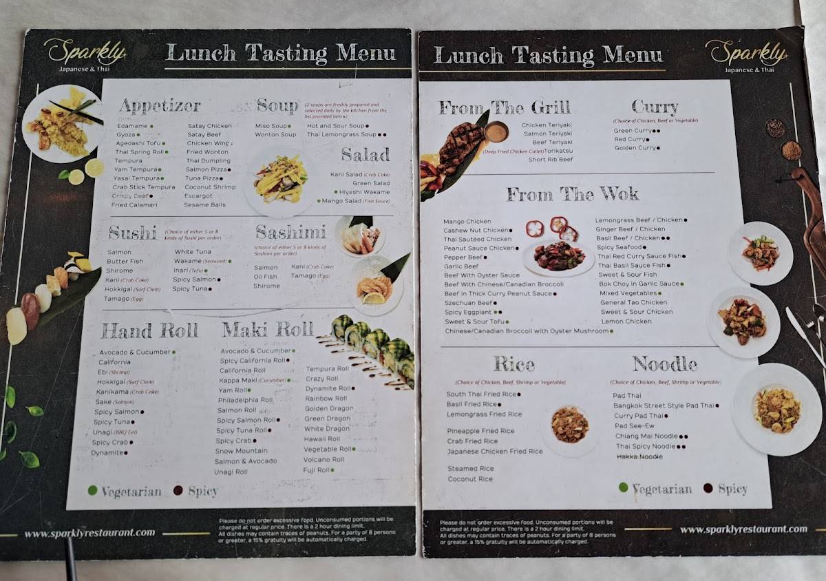 Menu at SPARKLY Japanese & Thai restaurant, Vaughan