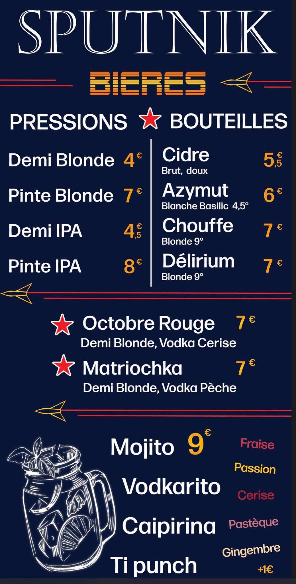 Menu au SPUTNIK BAR, Bordeaux