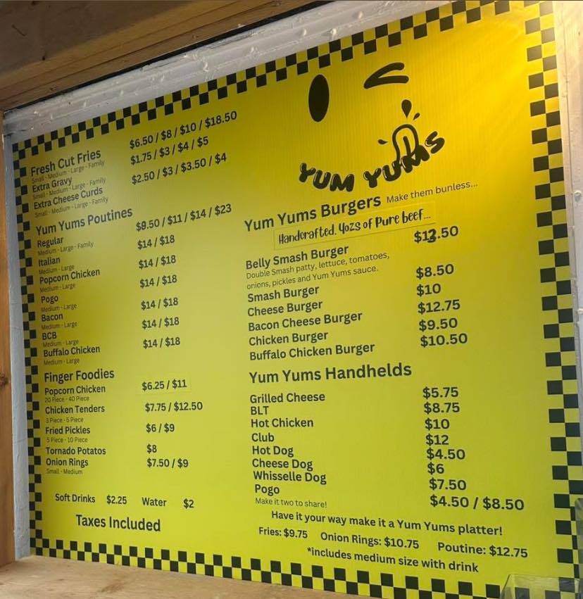 Menu at Yum Yums Chipwagon restaurant, Clarence-Rockland