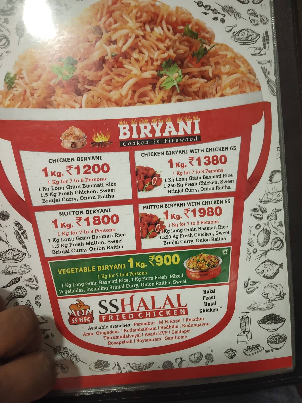 Menu at SS Hyderabad Biryani Saidapet, Chennai