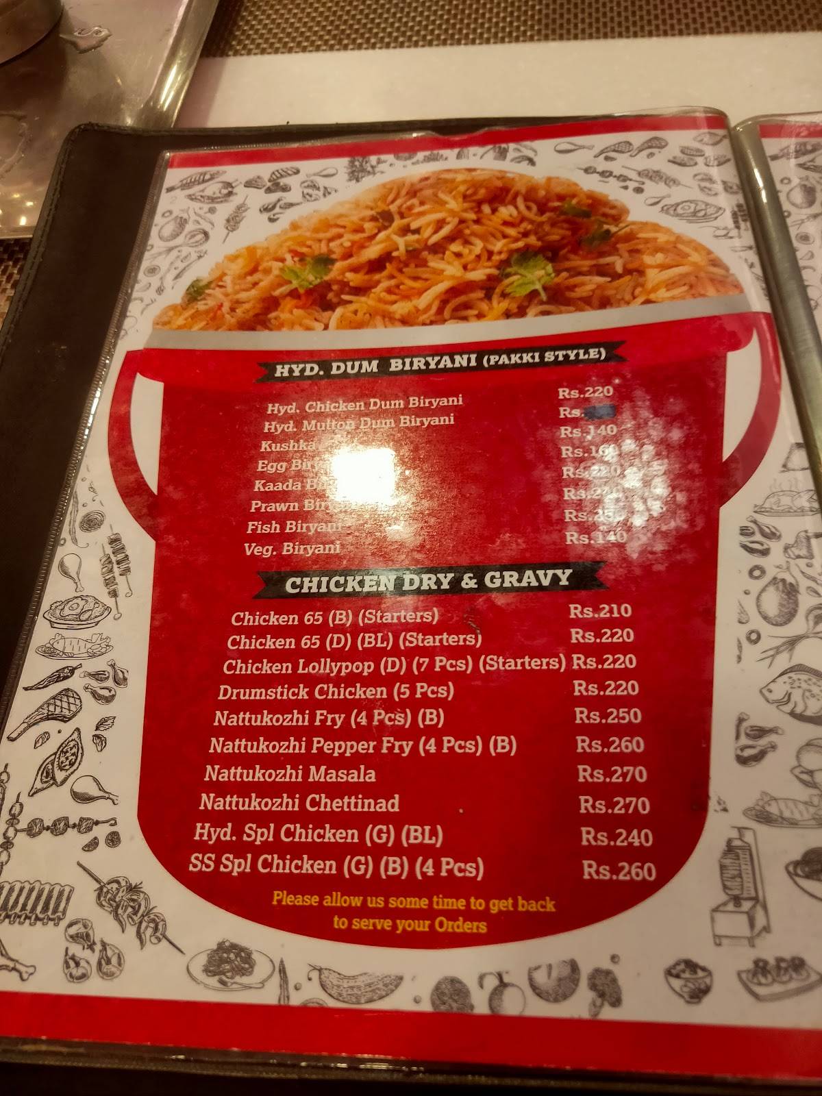 Menu at SS Hyderabad Biryani West Mambalam, Chennai