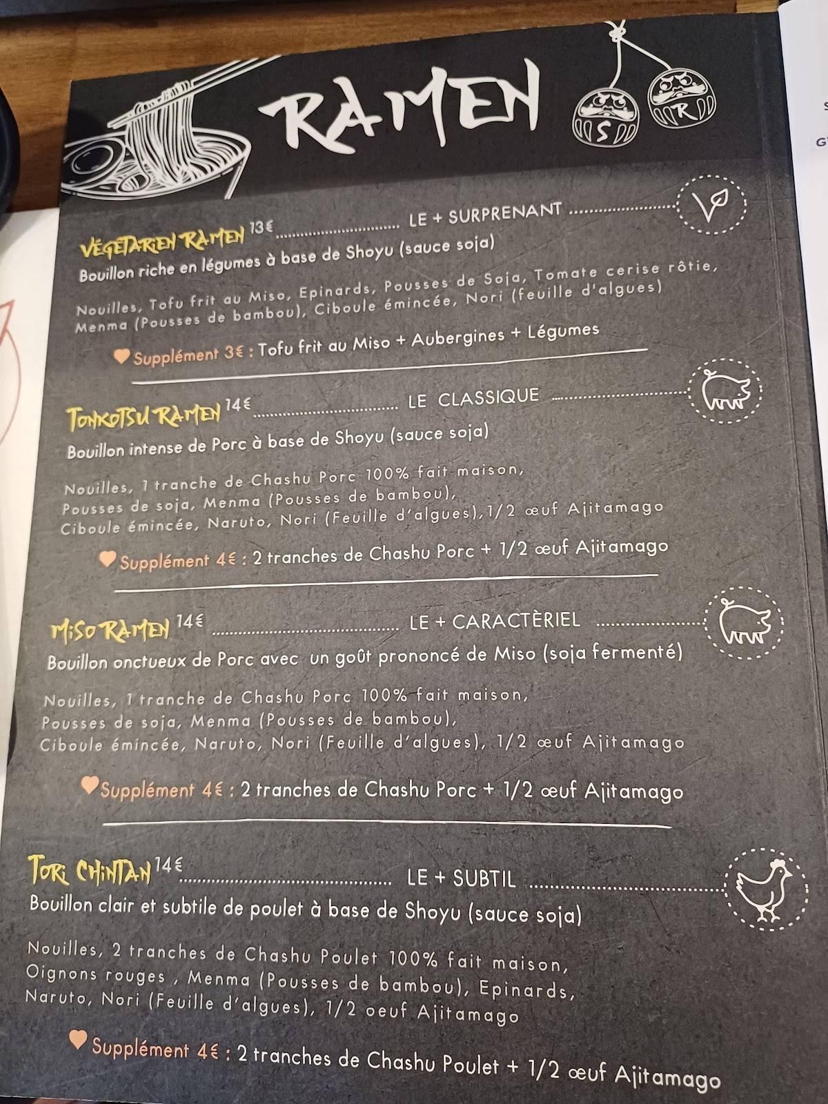 Carta del restaurante SUGOÏ RAMEN, Paris, 27 Rue des Boulets