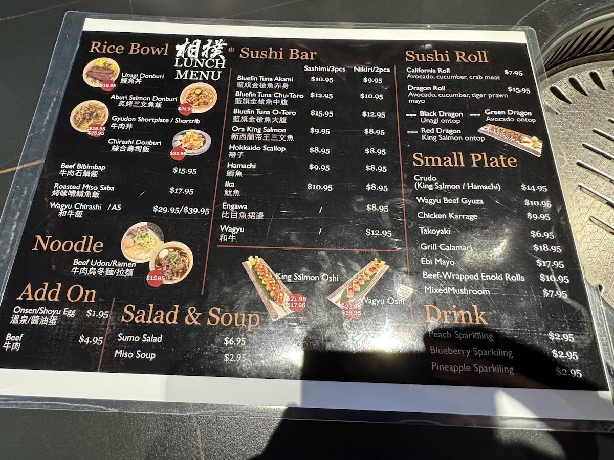 Menu at SUMO Grill (相撲) restaurant, Vancouver