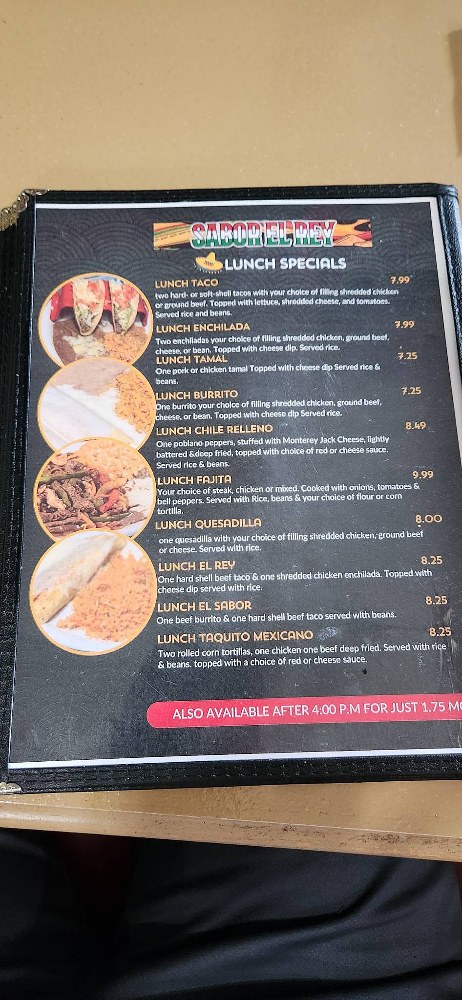 Menu at Sabor El Rey restaurant, Hardy
