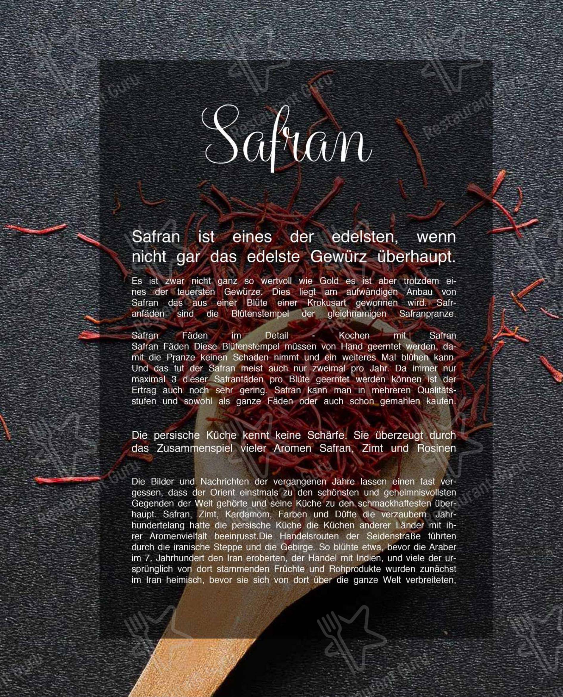 Speisekarte von Safran restaurant, Düsseldorf