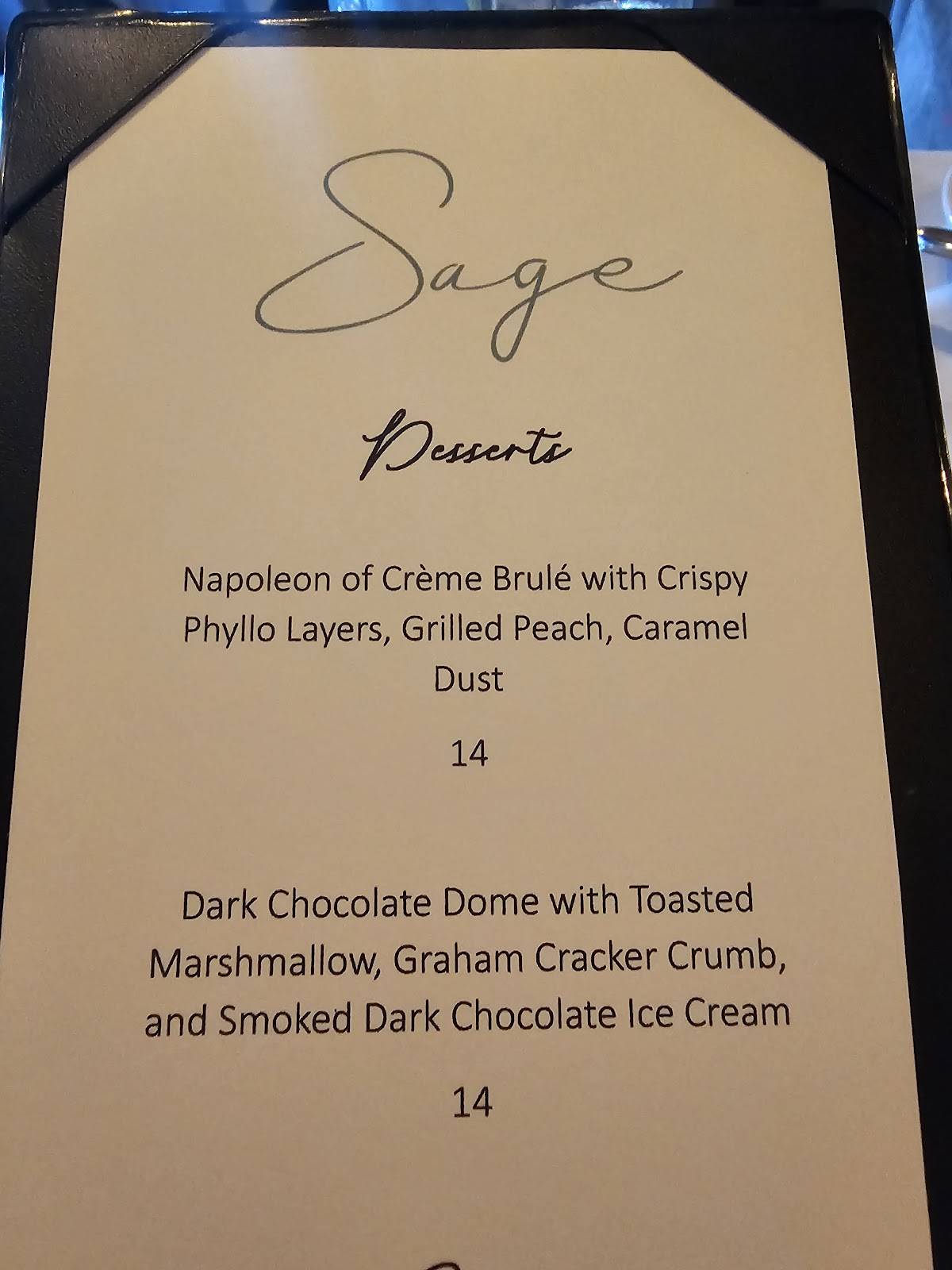 Menu at Sage - Elevated Dining restaurant, Andrews