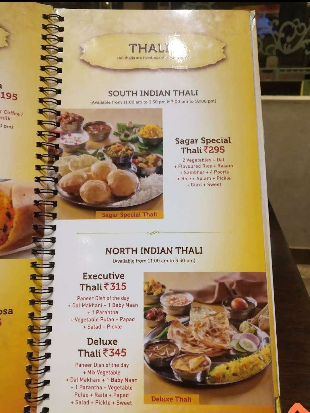 Menu at Sagar Ratna, Saharanpur, Yashoda madan complex