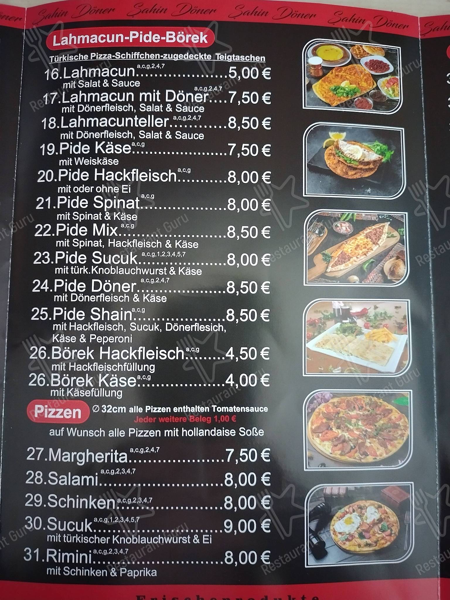 Speisekarte von Sahin Döner - Pizzeria & Grillhähnchen, Osthofen
