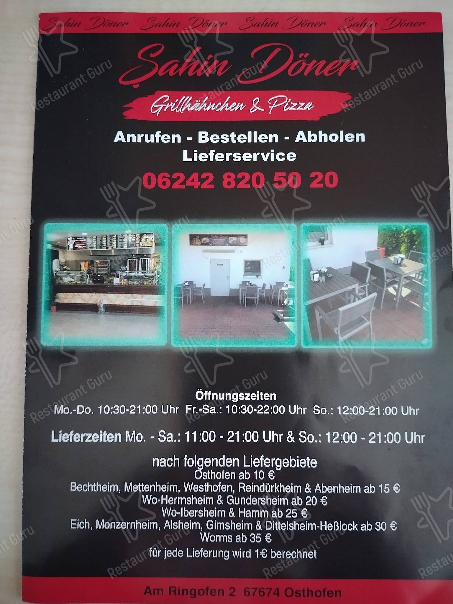 Speisekarte von Sahin Döner - Pizzeria & Grillhähnchen, Osthofen
