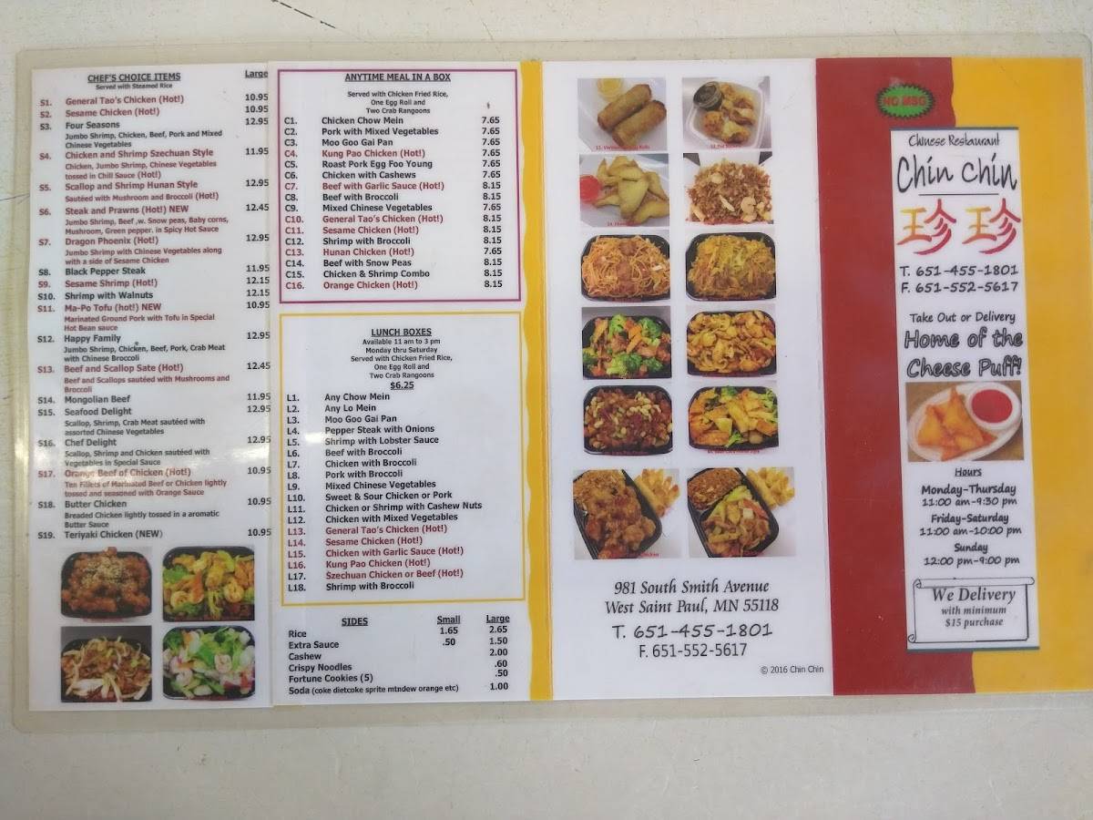 Menu at Chin Chin restaurant, West Saint Paul