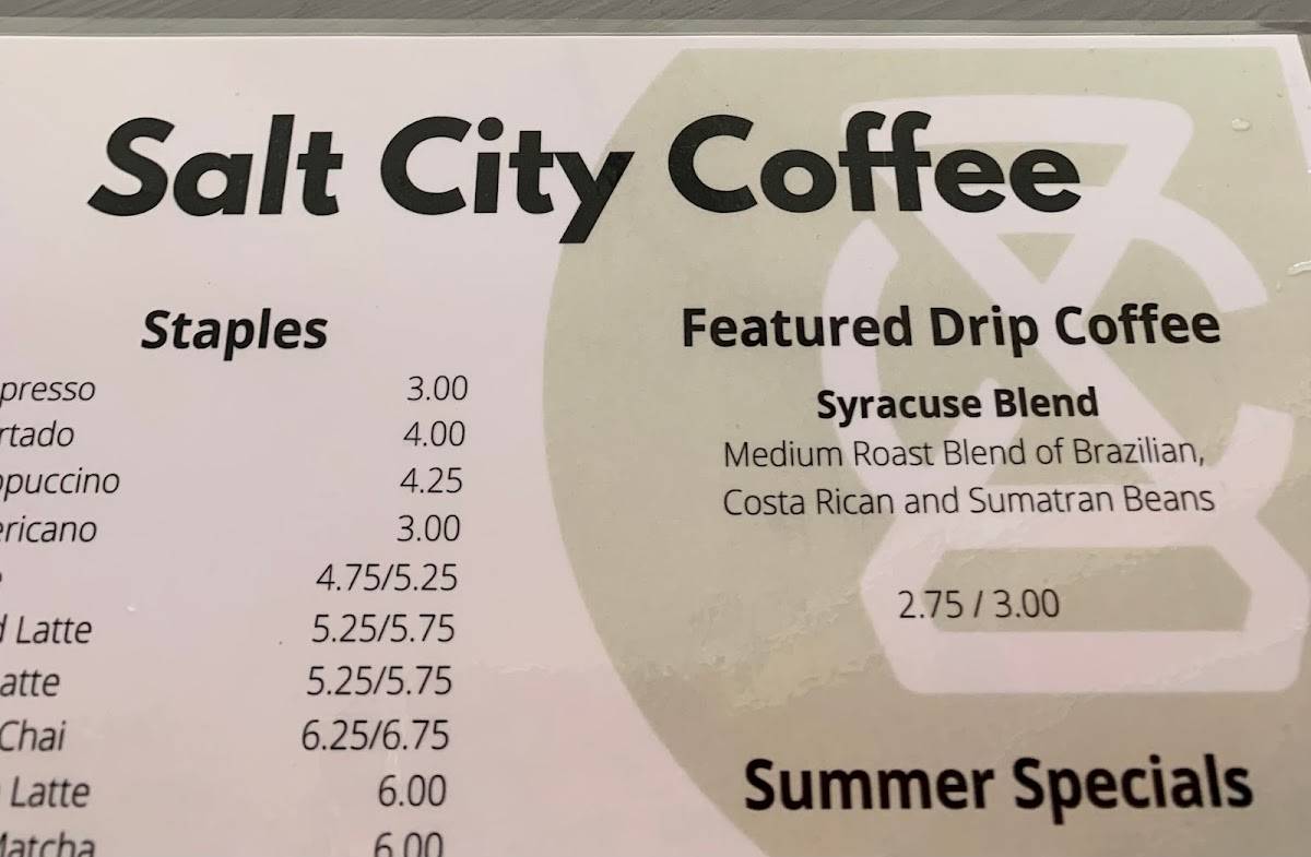 Menu at Salt City Coffee cafe, Syracuse, 720 University Ave Suite #1