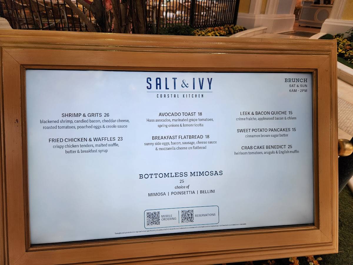 Menu at Salt & Ivy, A Coastal Kitchen cafe, Biloxi, Beau Rivage Resort ...